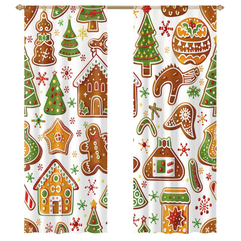 Christmas Pattern Of Gingerbread Cookies Tulle Curtains For Living Room ...
