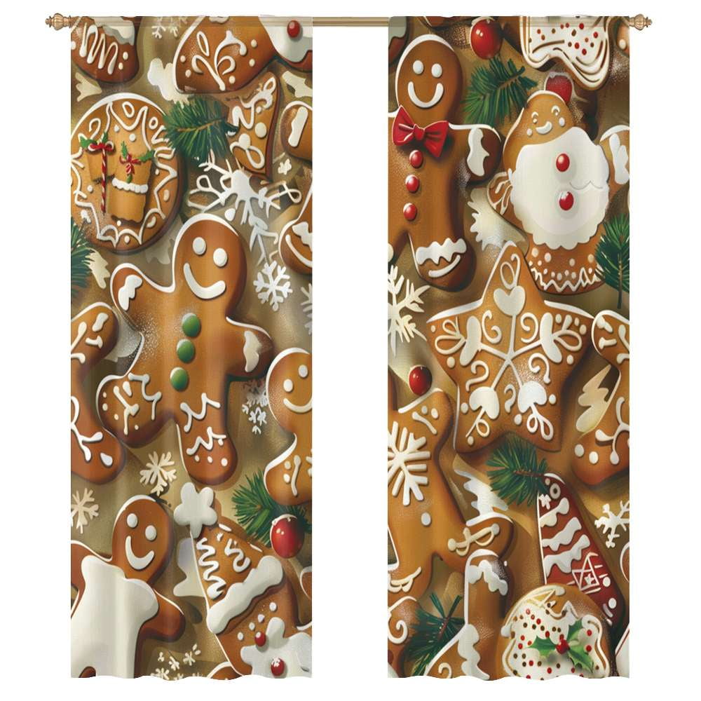 Christmas Pattern Of Gingerbread Cookies Tulle Curtains For Living Room ...