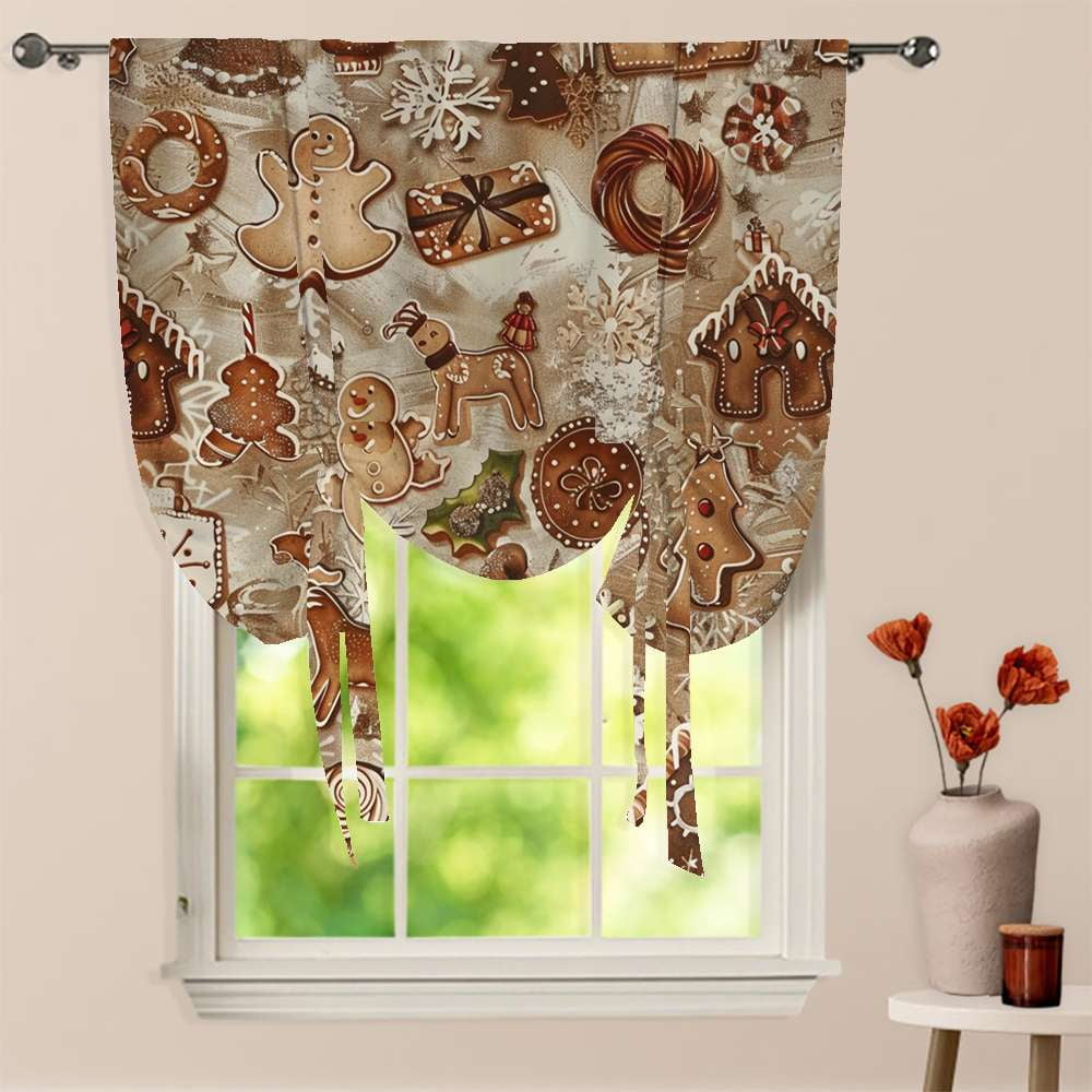 Christmas Pattern Of Gingerbread Cookies Window Curtain for Living Room ...