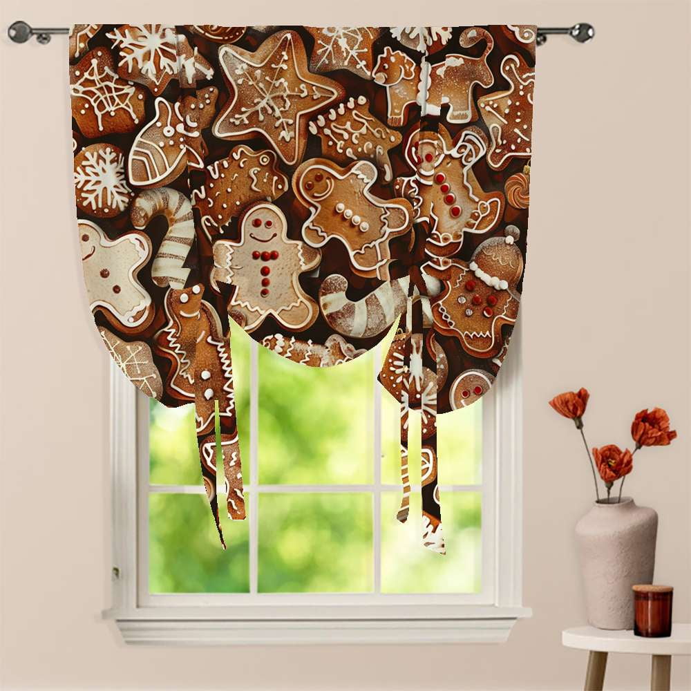 Christmas Pattern Of Gingerbread Cookies Window Curtain for Living Room ...