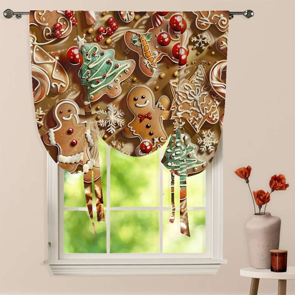 Christmas Pattern Of Gingerbread Cookies Window Curtain for Living Room ...