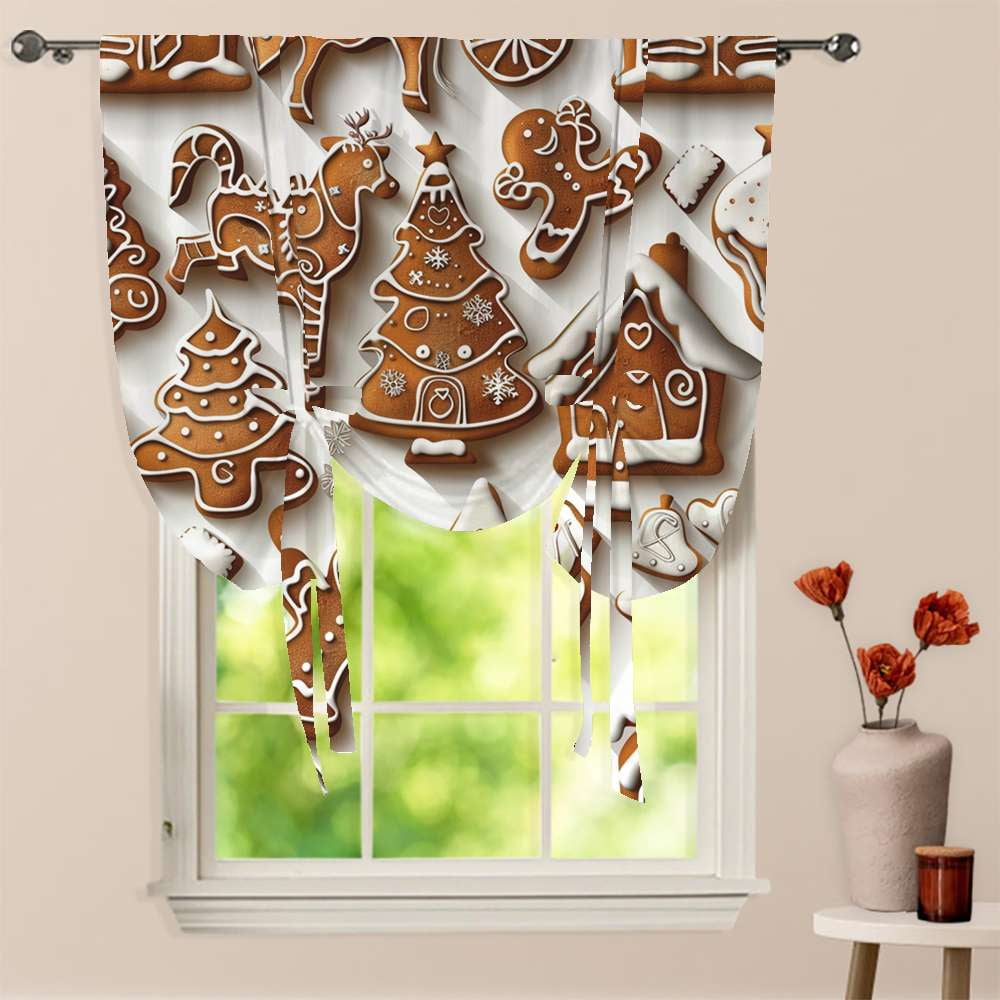 Christmas Pattern Of Gingerbread Cookies Window Curtain for Living Room ...