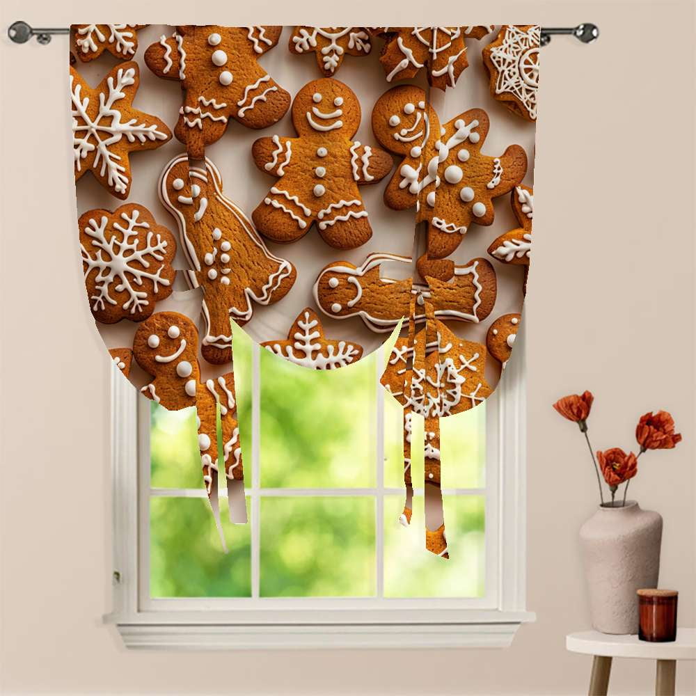 Christmas Pattern Of Gingerbread Cookies Window Curtain for Living Room ...