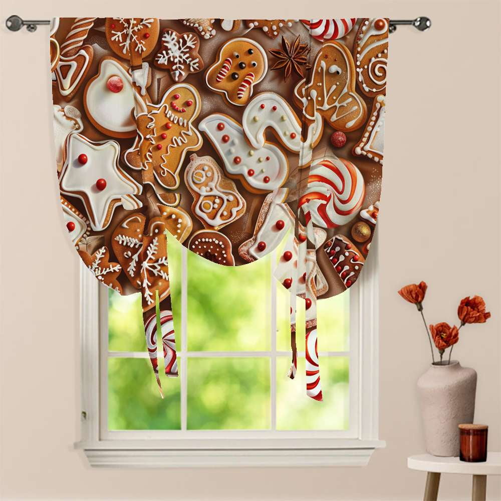 Christmas Pattern Of Gingerbread Cookies Window Curtain for Living Room ...