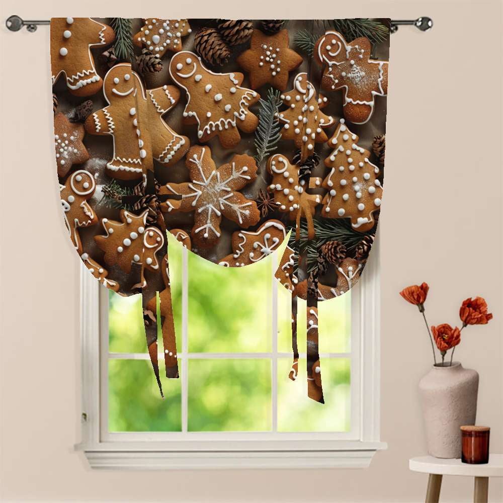 Christmas Pattern Of Gingerbread Cookies Window Curtain for Living Room ...