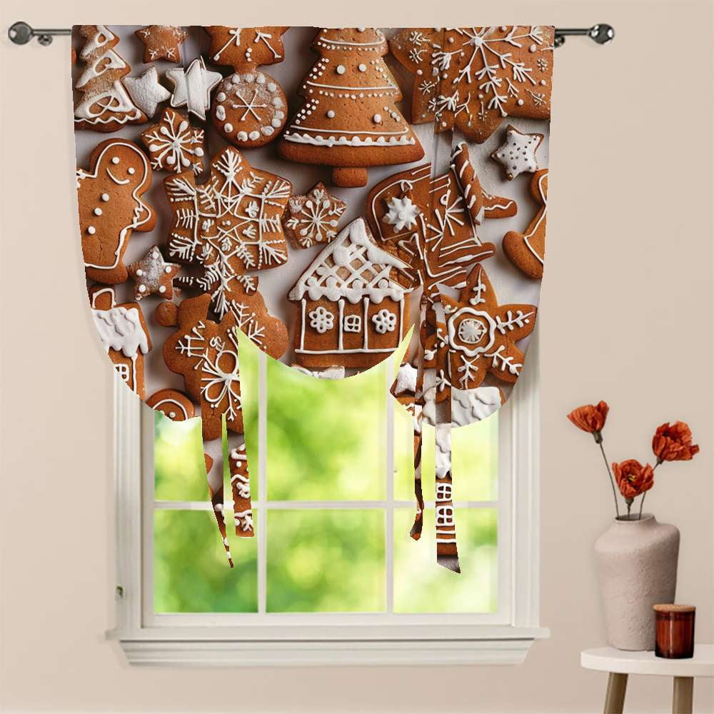 Christmas Pattern Of Gingerbread Cookies Window Curtain for Living Room ...