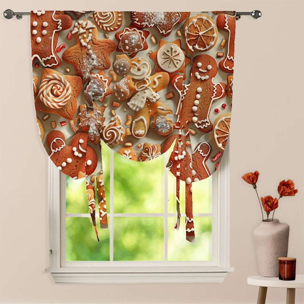 Christmas Pattern Of Gingerbread Cookies Window Curtain for Living Room ...