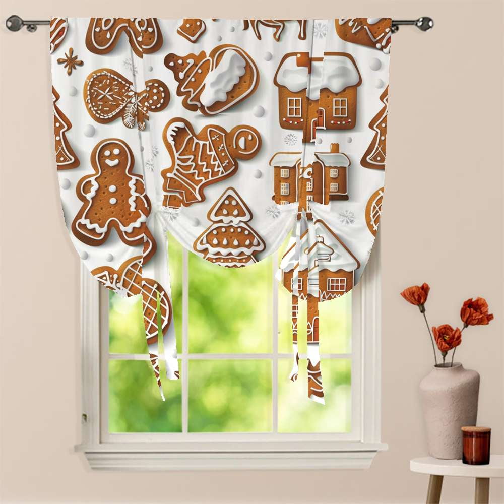 Christmas Pattern Of Gingerbread Cookies Window Curtain for Living Room ...