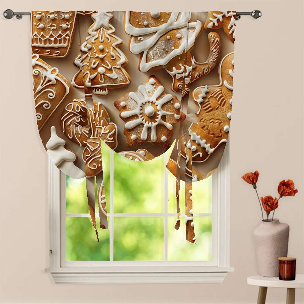 Christmas Pattern Of Gingerbread Cookies Window Curtain for Living Room ...