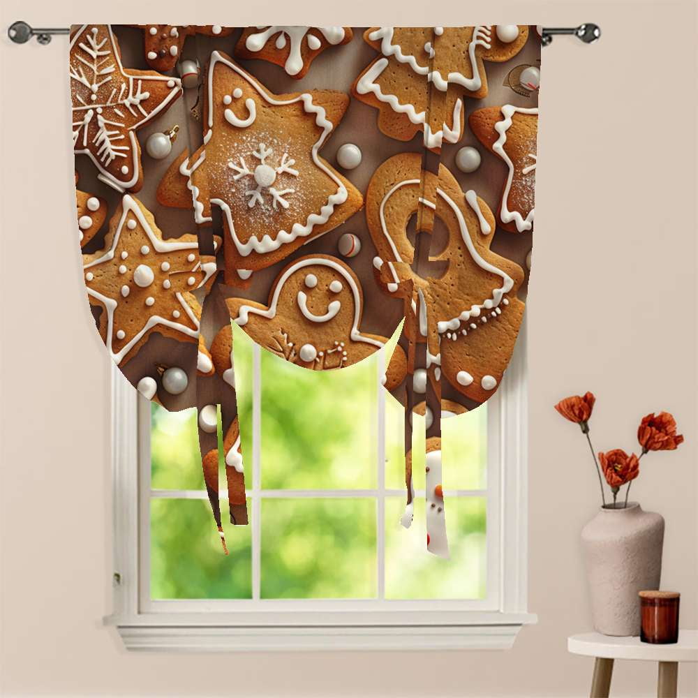 Christmas Pattern Of Gingerbread Cookies Window Curtain for Living Room ...