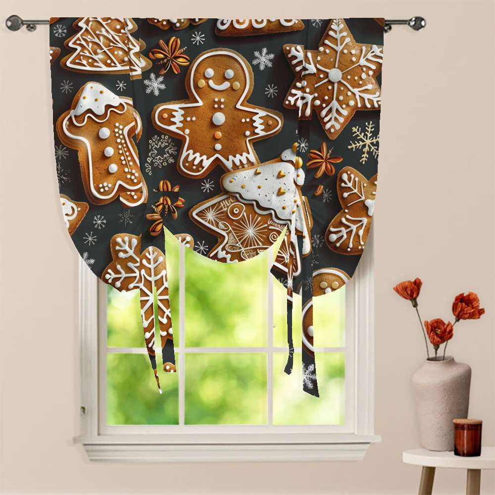 Christmas Pattern Of Gingerbread Cookies Window Curtain for Living Room ...