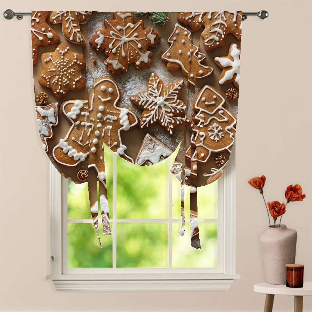Christmas Pattern Of Gingerbread Cookies Window Curtain for Living Room ...