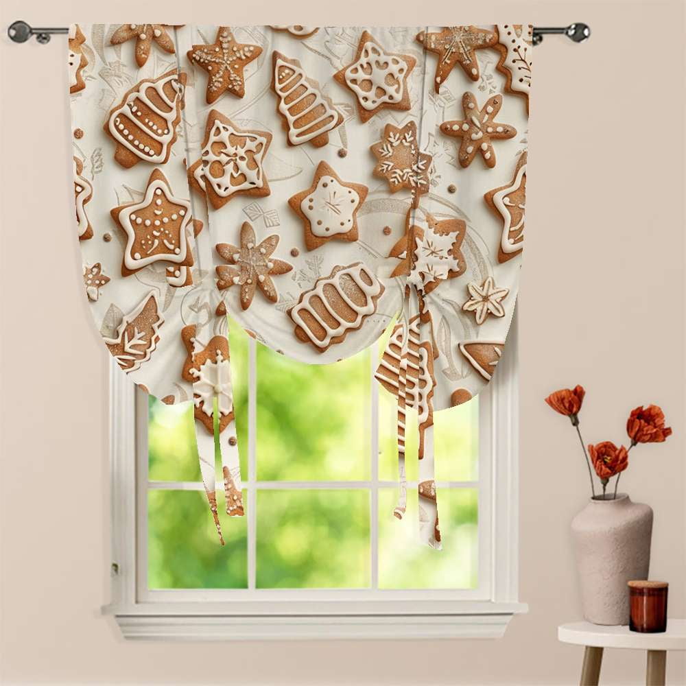 Christmas Pattern Of Gingerbread Cookies Window Curtain for Living Room ...