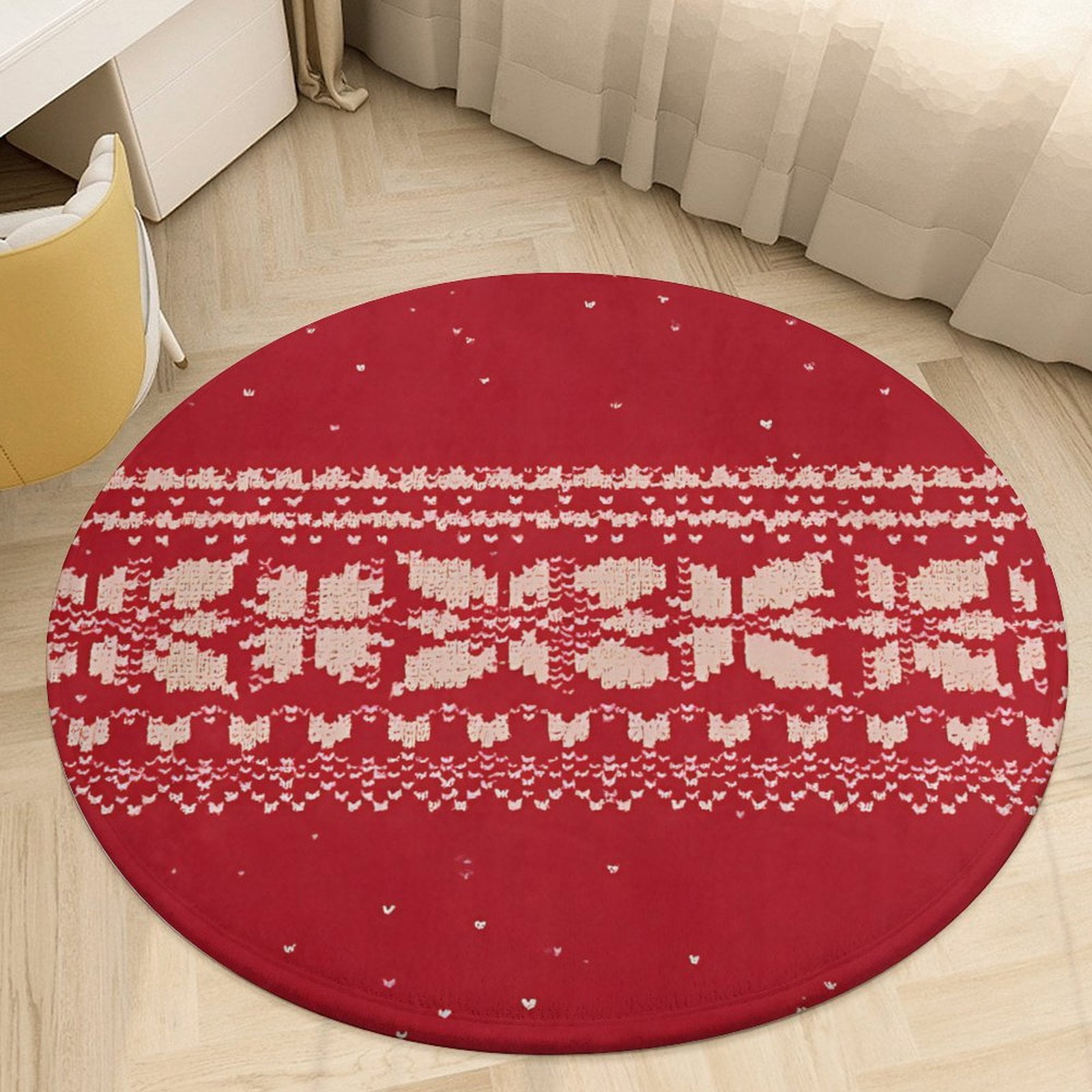 Christmas Pattern Red Reindeer And A Christmas Tree Round Area Rugs for ...
