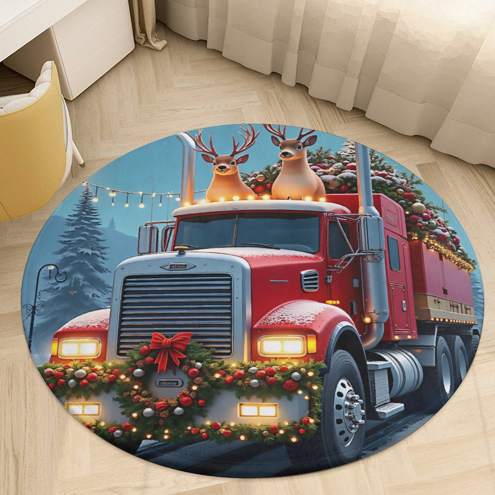 Christmas Pattern Snowflakes Christmas Trees Cartoon Santa Round Area ...