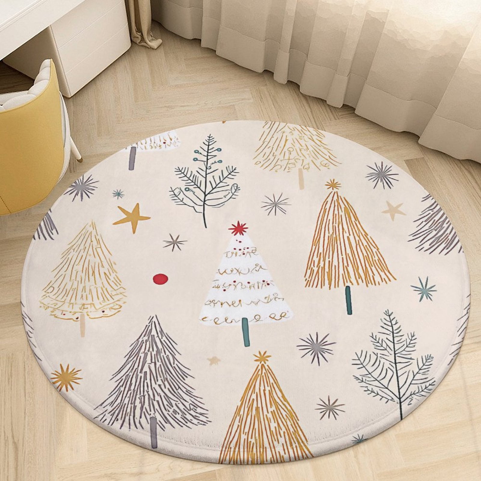 Christmas Pattern Snowflakes Christmas Trees Cartoon Santa Round Area ...