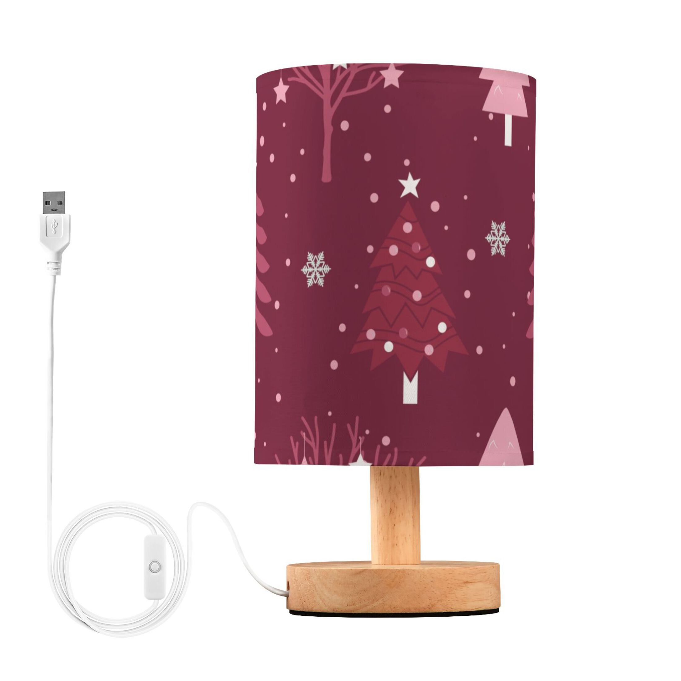 Christmas Pattern Tree Bedside Table Lamp LED Warm Lights with USB ...