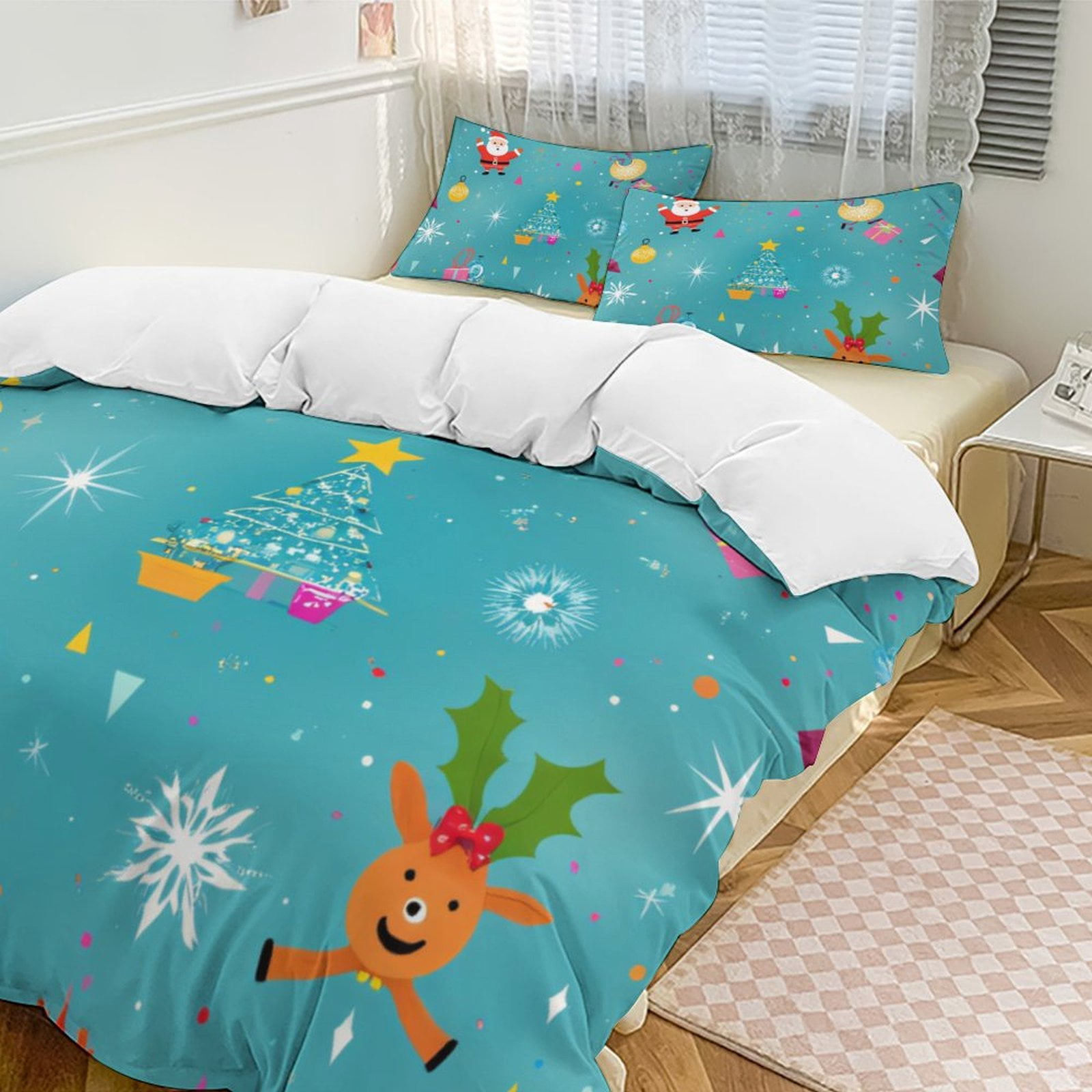 Christmas Pattern with Santa And Reindeer 3D Duvet Cover Set Quilt ...