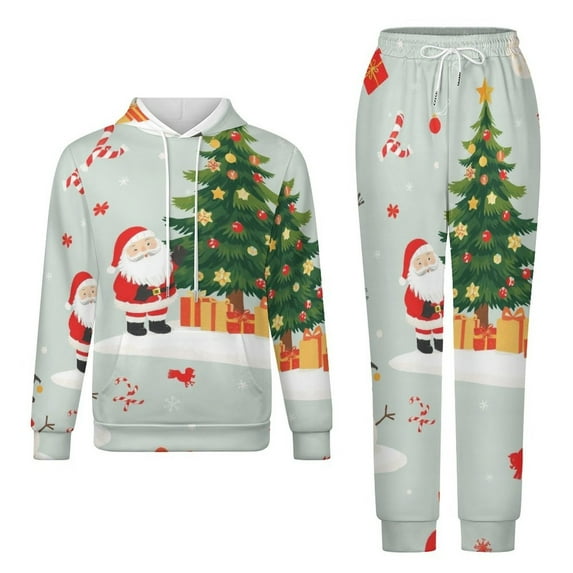 Christmas Pattern with Santa Claus. Hoodie And Pants Set Tracksuit Men ...