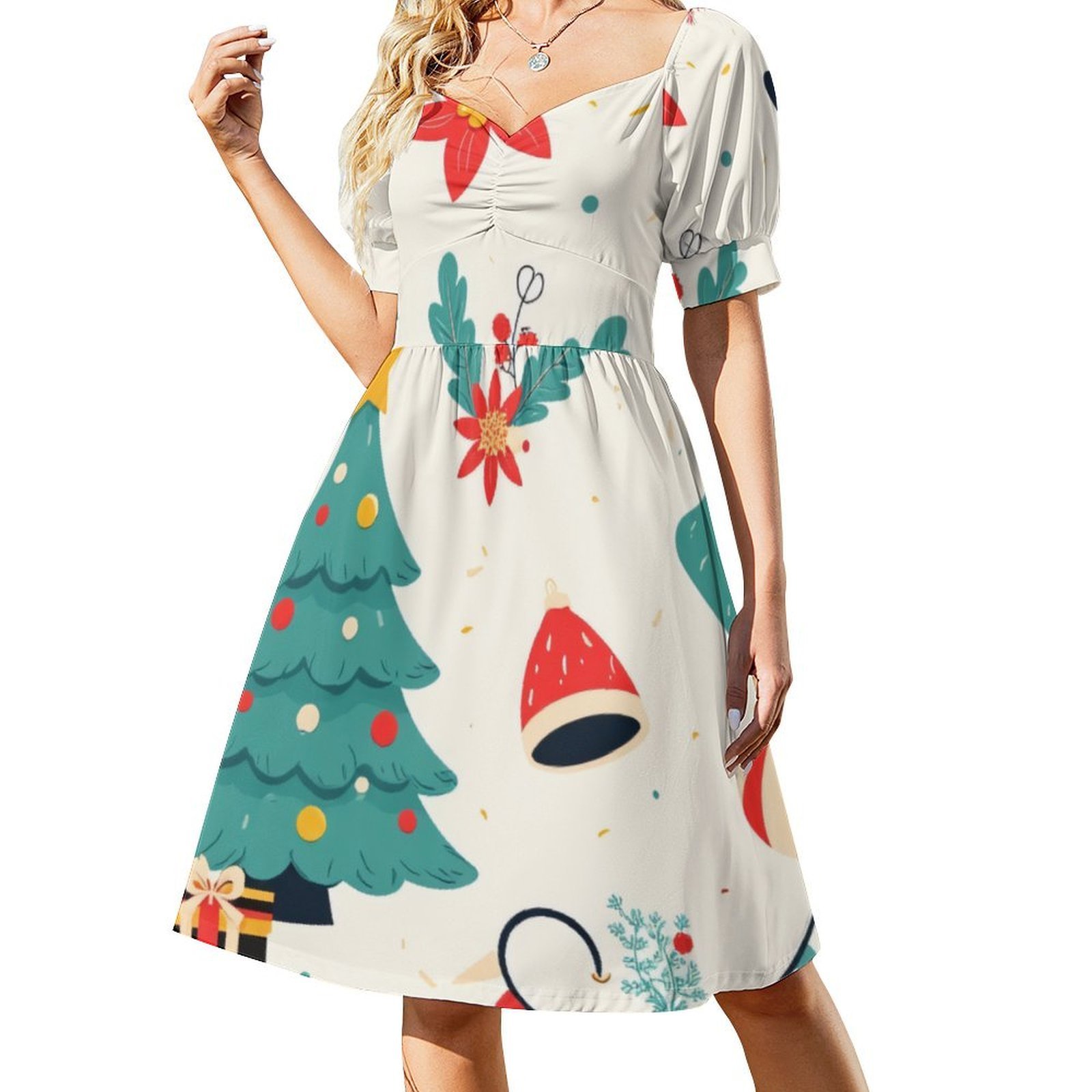 Christmas Pattern with Tree, Gifts, And Ornaments Summer Women's Dress ...