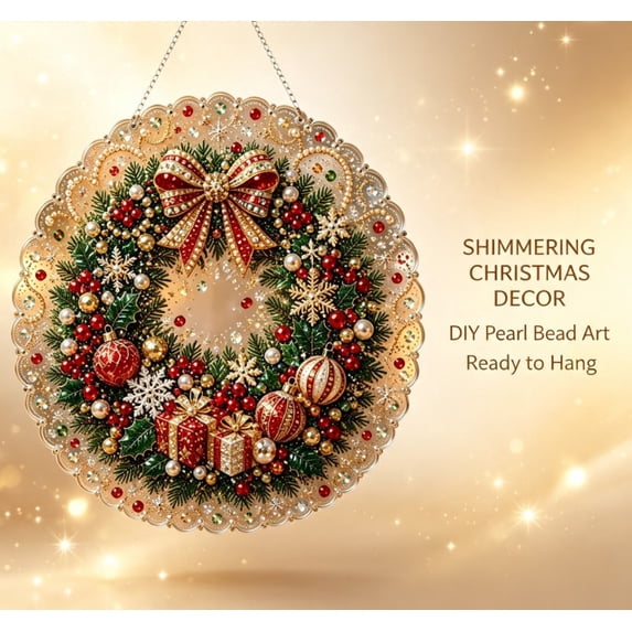 Christmas Pearl Diamond‑Painting Suncatcher DIY Craft Kit, Lace‑Edge ...
