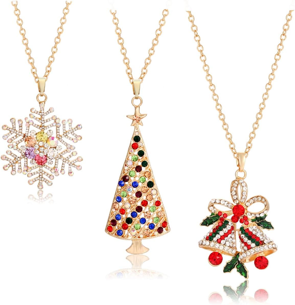 Christmas Pendant Necklaces Women Statement Charm Crystal Jingle Bell ...