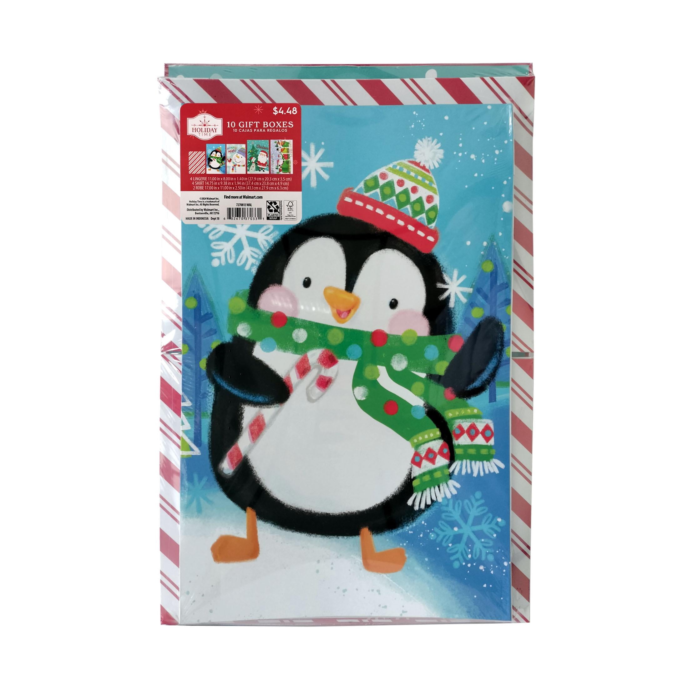 Christmas Penguin on Blue Printed Paper Gift Boxes, 3 Assorted Sizes ...