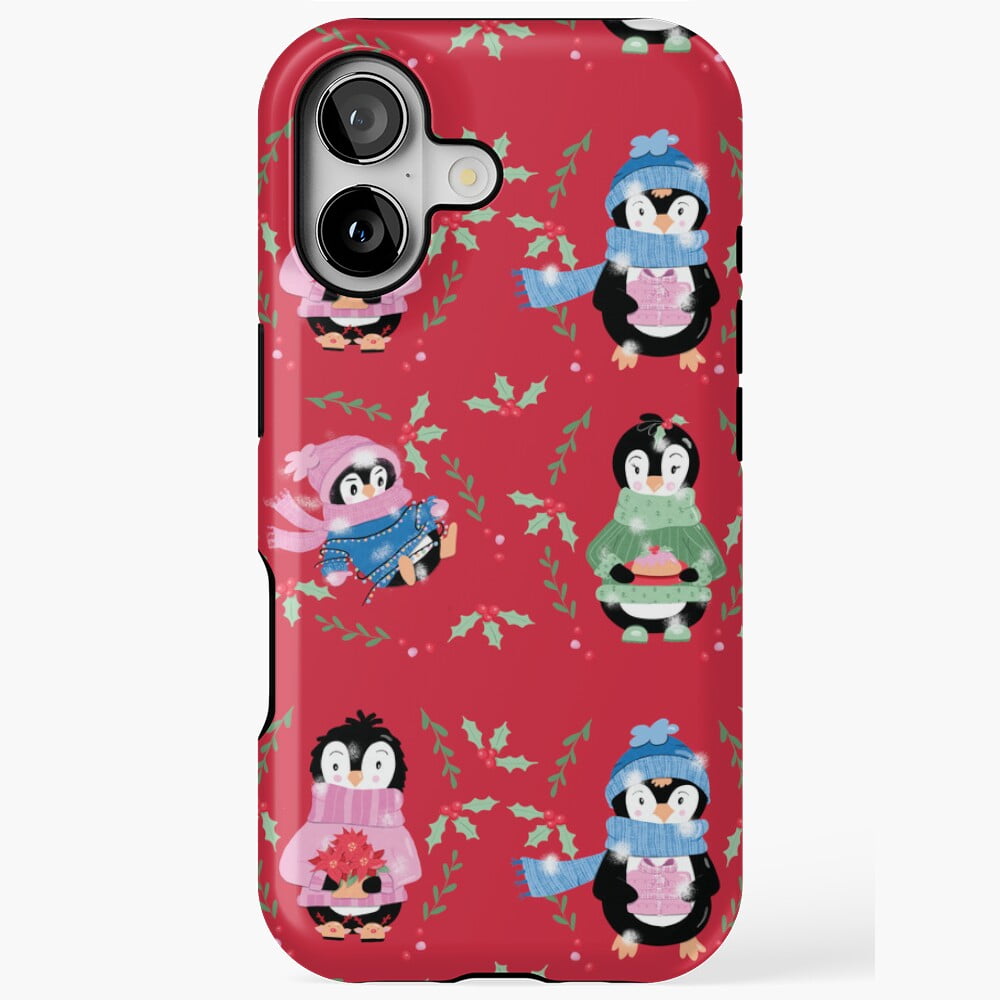 Christmas Penguins Red Pattern Holiday Phone Case with iPhone 17 to 11 ...