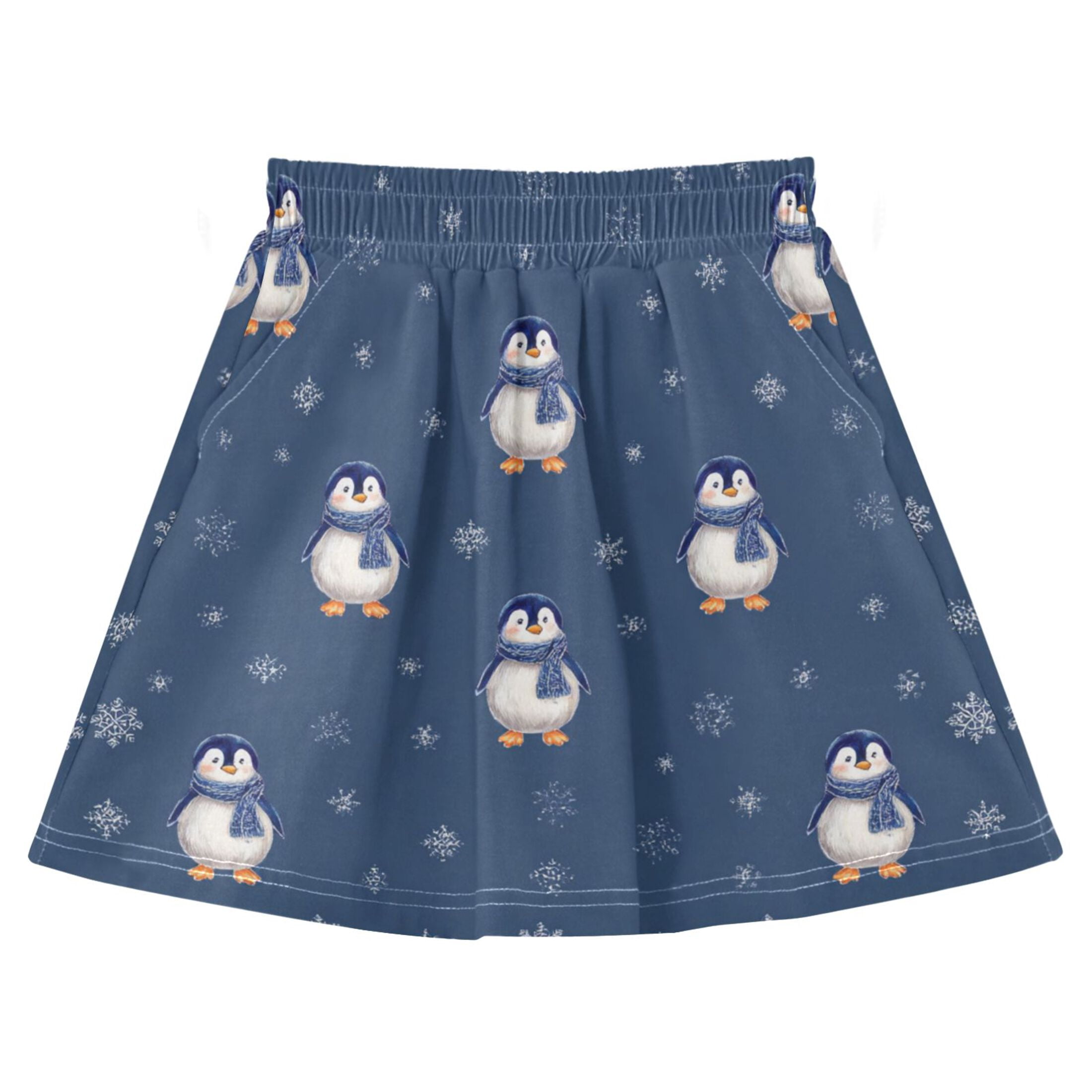 Christmas Penguins with Blue Scarf Snowflakes Girls' Skirts A-Line ...