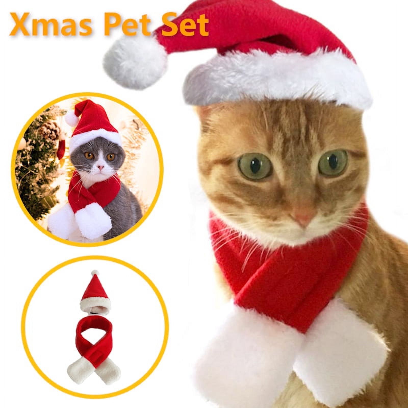 Christmas Pet Costume Cat Dog Puppy Santa Hat with Scarf，Xmas Clothes ...