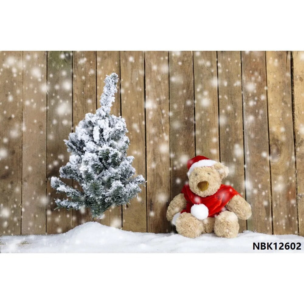 Christmas Photocall Wooden Board Pine Trees Snow Winter Photography ...