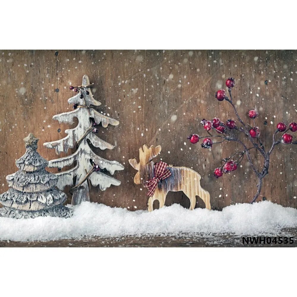 Christmas Photocall Wooden Board Pine Trees Snow Winter Photography ...