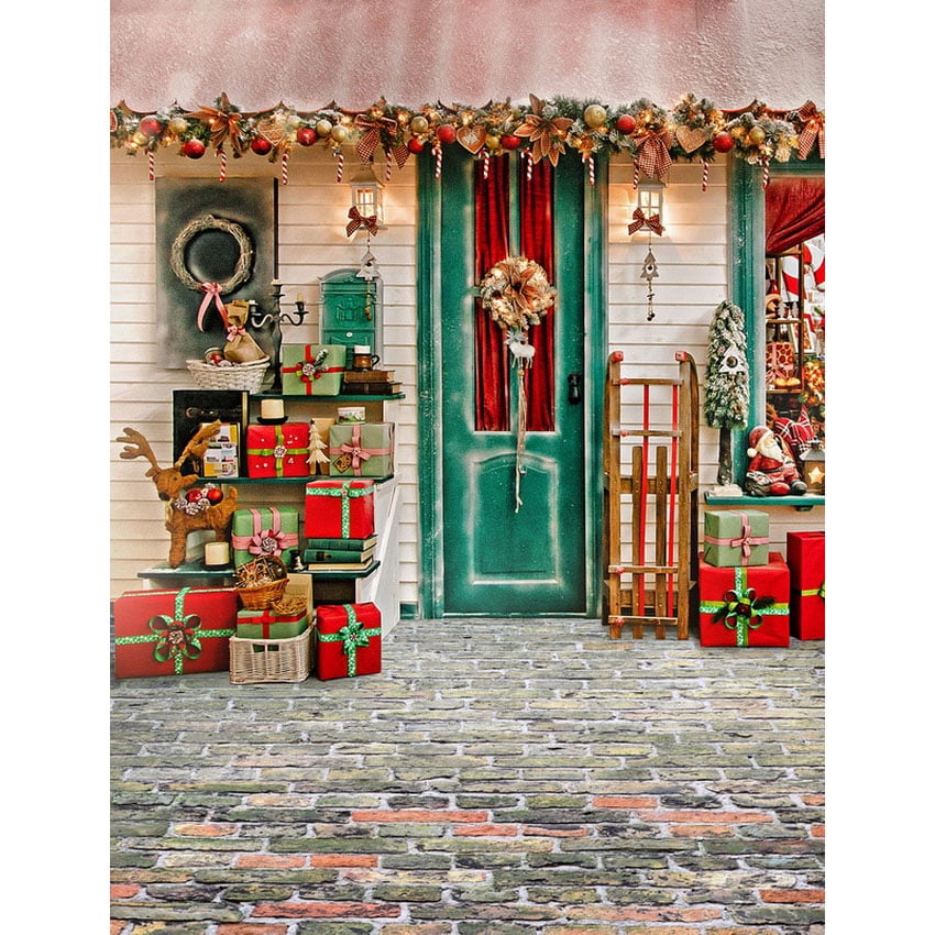 Christmas Photography Backdrops Porch Balls Brick Floor 3D Backgrounds ...