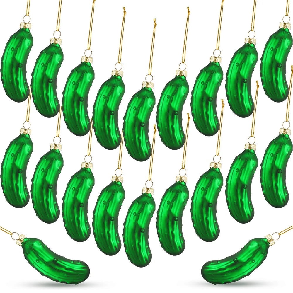 Christmas Pickle Tree Ornament, Glass Blown Green Pickle Hanging ...