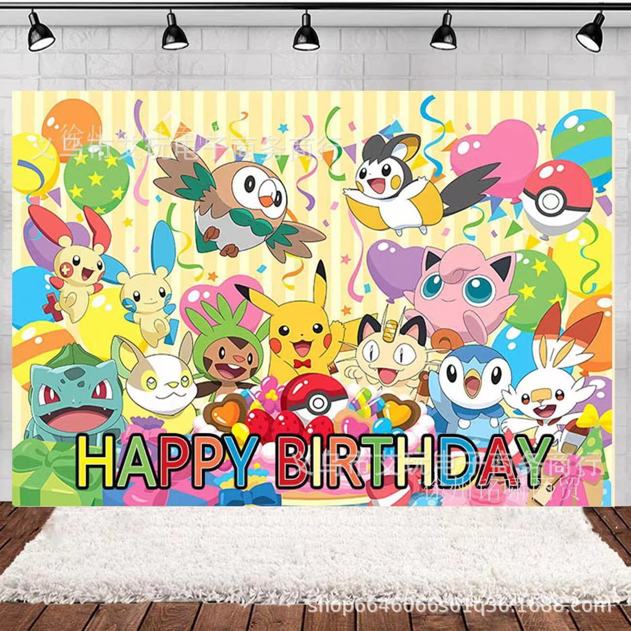 Christmas Pikachu Children's Birthday Party Banner Background Cloth ...