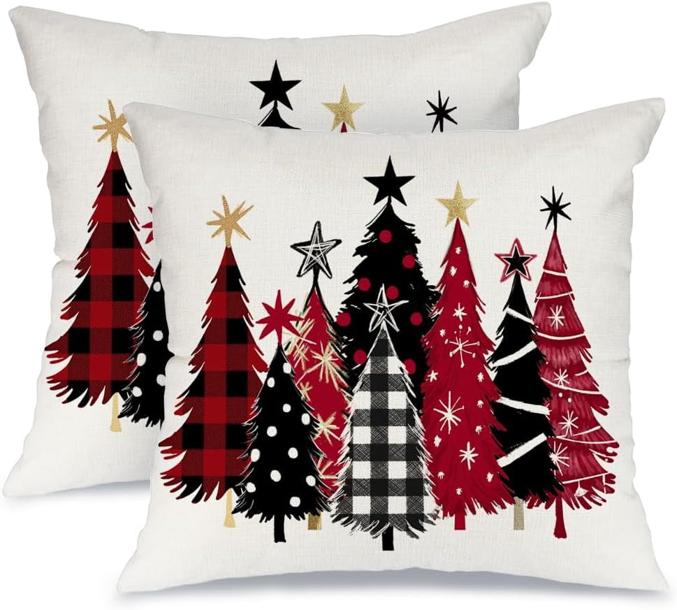 Christmas Pillow Cover 16X16 Set of 2, Watercolor Christmas Tree Stars ...