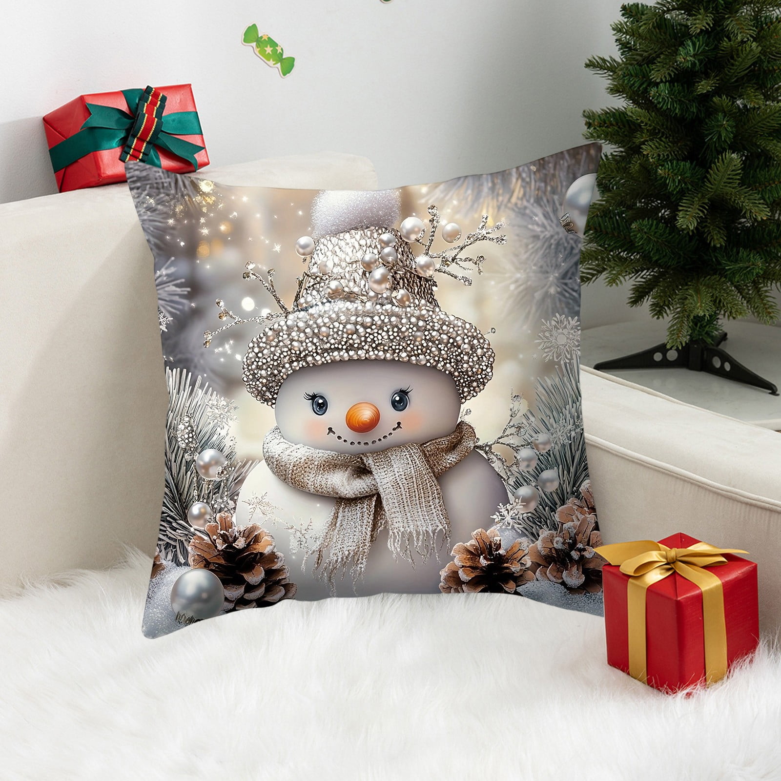 Christmas Pillow Cover - 17.7x17.7 Inches Soft Cotton Holiday Decor ...