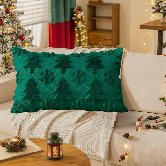Christmas Pillow Cover 30x50 Cm Embroidered Holiday Design Front Solid ...
