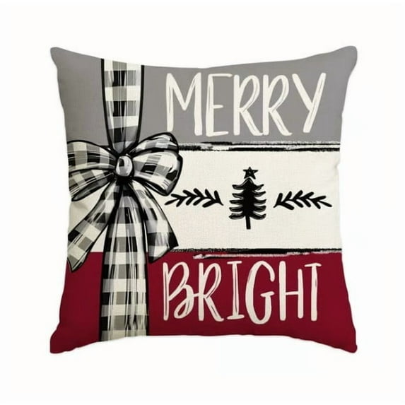 Christmas Pillow Cover, Red Tree Snowflake Cushion Cover for Sofa Bed ...