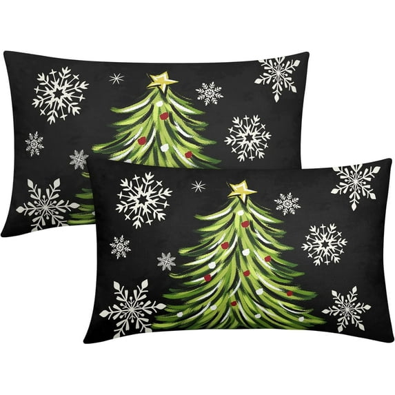 Christmas Pillow Covers 12x20 Inch Set of 2 Black Green Xmas Tree ...