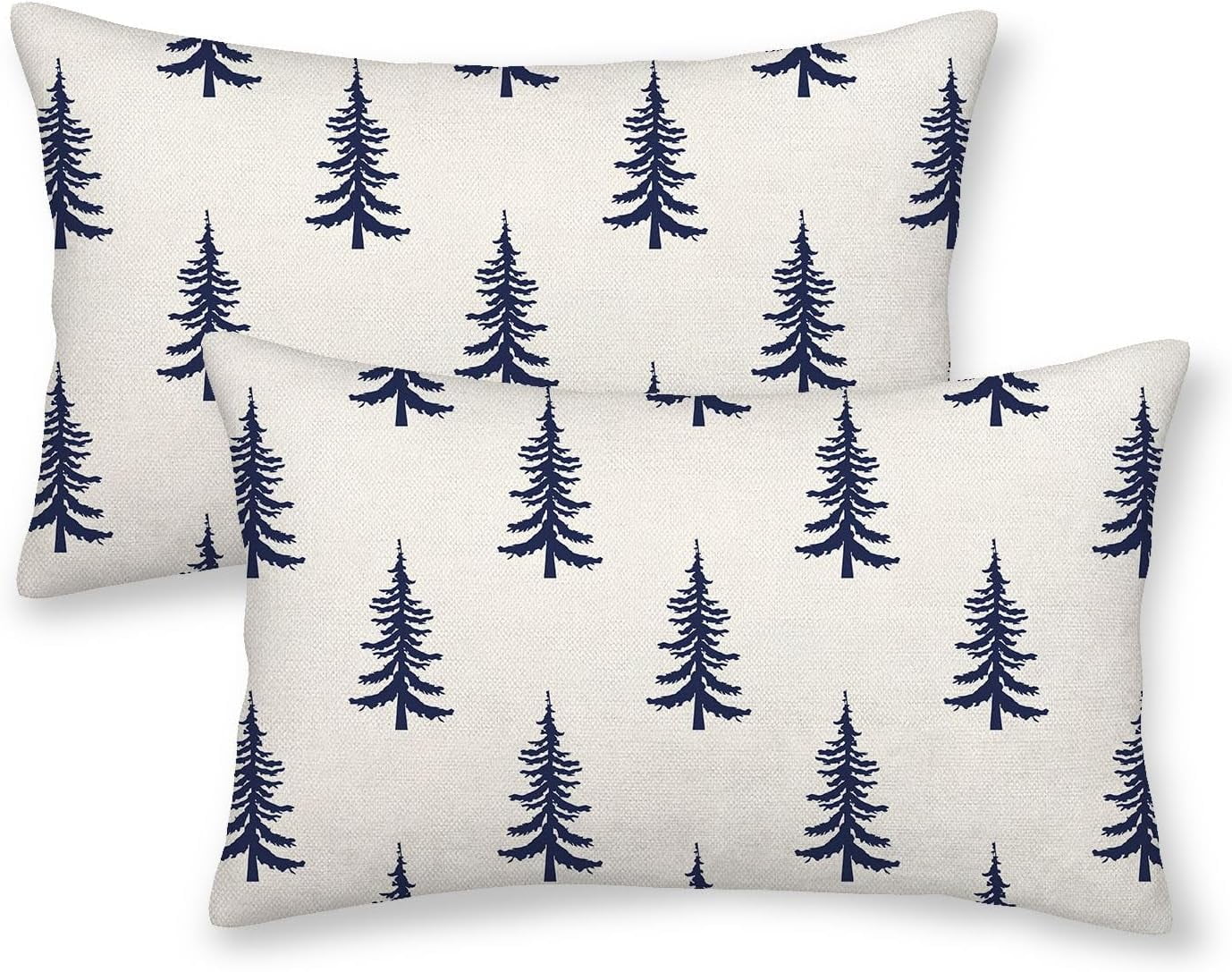 Christmas Pillow Covers 12x20 Inch Set of 2 Cream Navy Blue Christmas ...