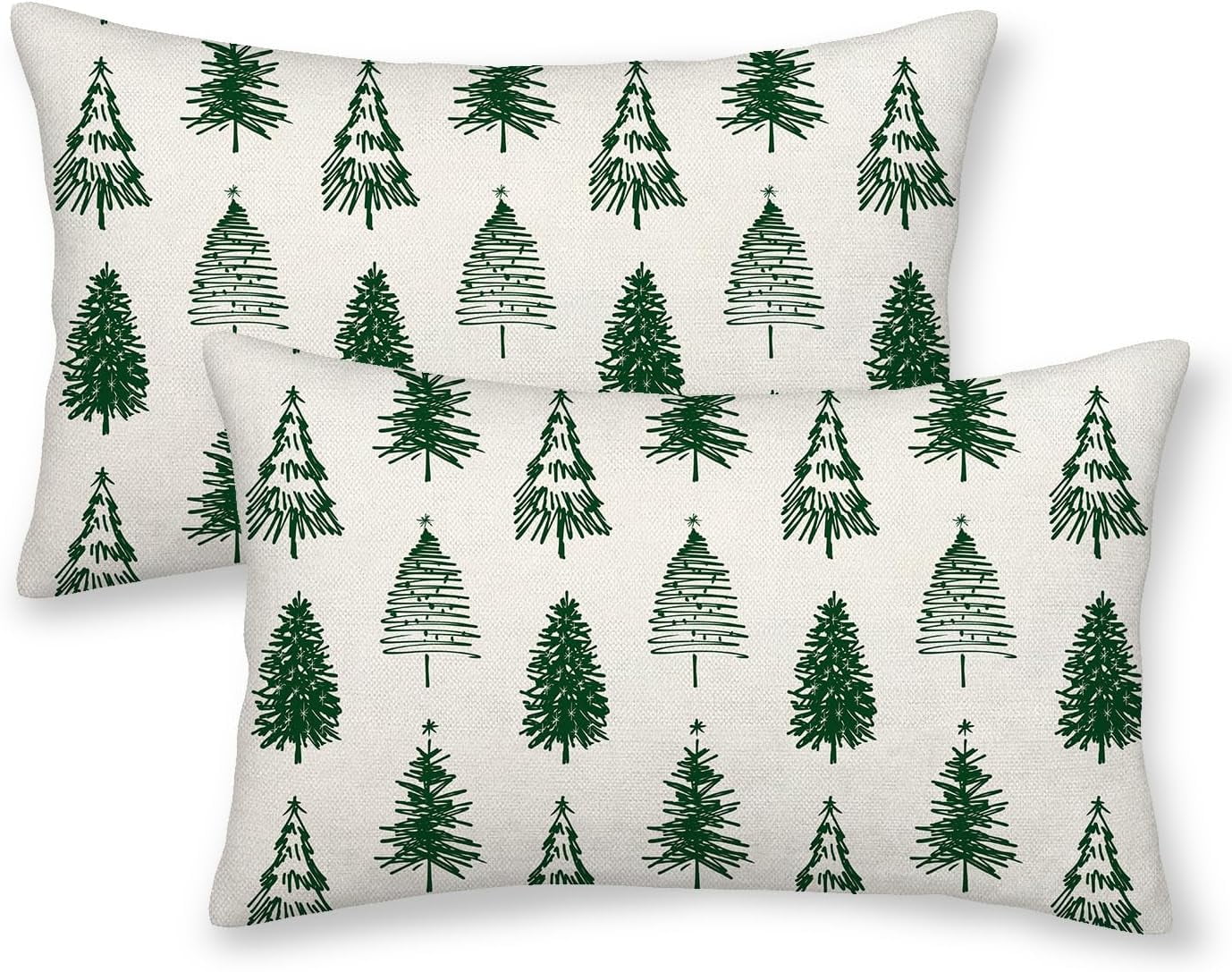 Christmas Pillow Covers 12x20 Inch Set of 2 Green Christmas Trees Throw ...