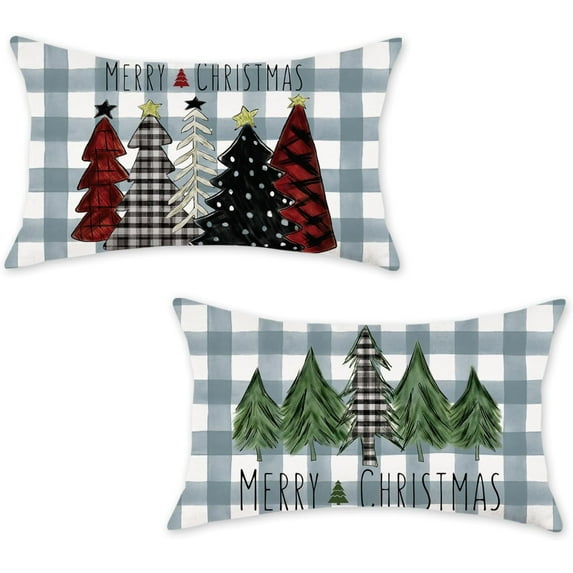 Christmas Pillow Covers 12x20 Inch Set of 2 Trees Red Black Green Light ...