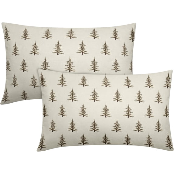 Christmas Pillow Covers 12x20 Inch Set of 2 Xmas Tree Brown Cream ...