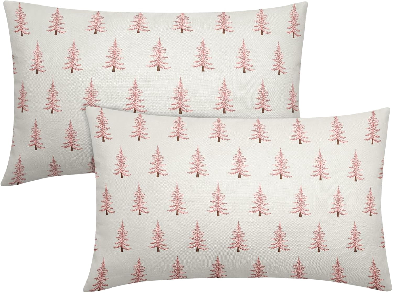 Christmas Pillow Covers 12x20 Set of 2, Light Pink Xmas Tree Decorative ...