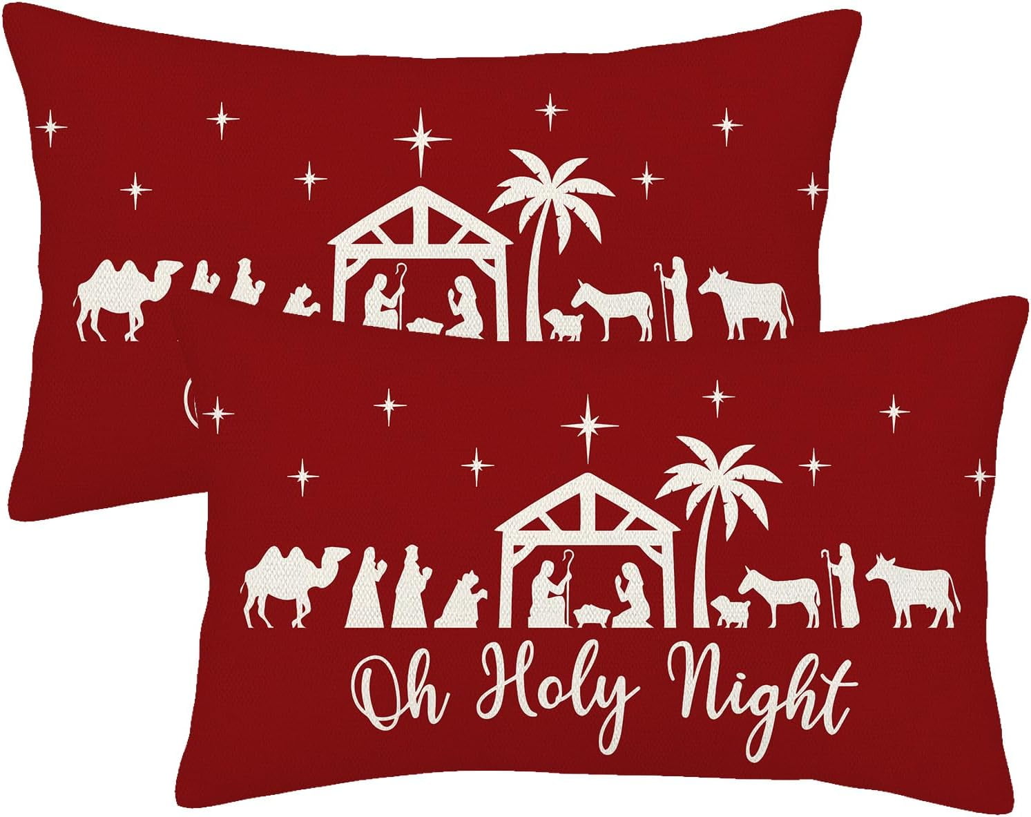 Christmas Pillow Covers 12x20 Set of 2, Oh Holy Night Nativity Merry ...