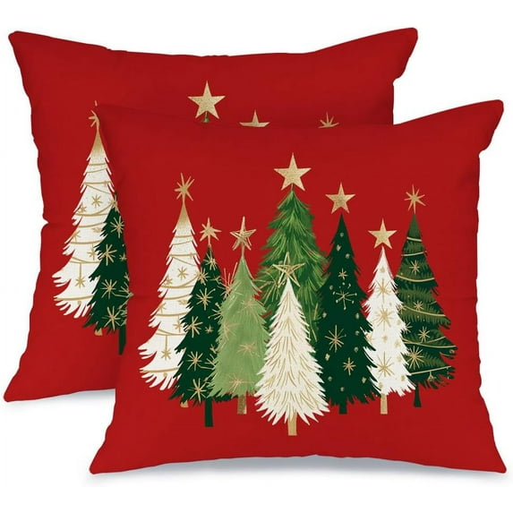Christmas Pillow Covers 16X16 Set of 2,Watercolor Christmas Tree Stars ...