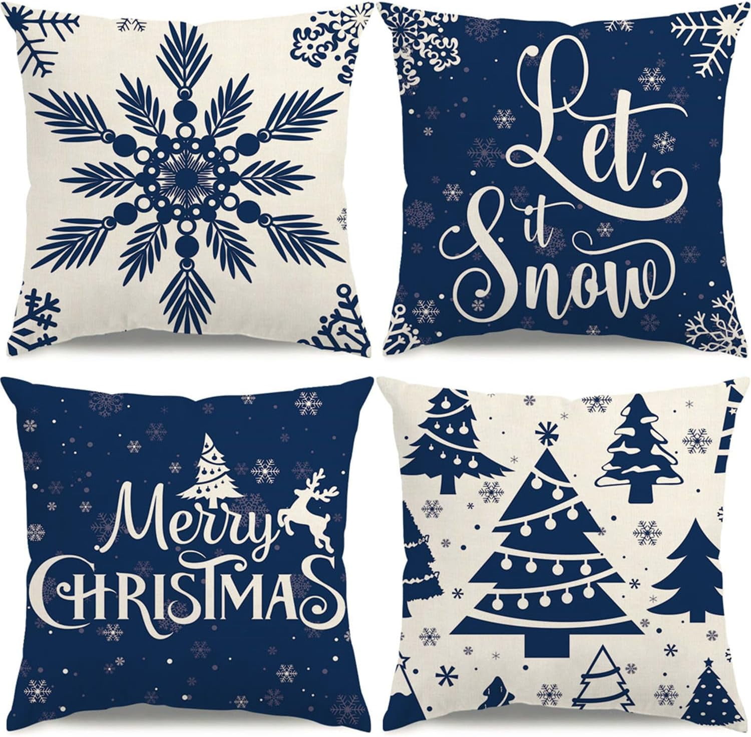 Christmas Pillow Covers 16x16 Blue Christmas Decorations Snowflake ...