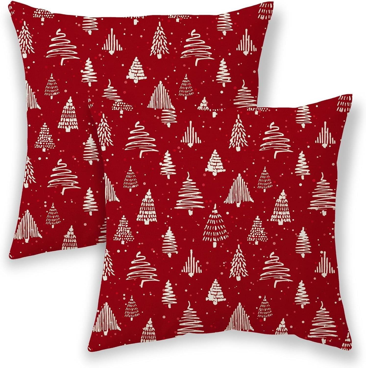 Christmas Pillow Covers 16x16 Inch 2 Pcs, Red Watercolor Trees ...