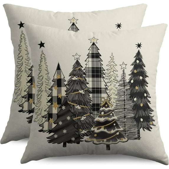 Christmas Pillow Covers 16x16 Inch Set of 2 Black Cream Buffalo Plaid ...